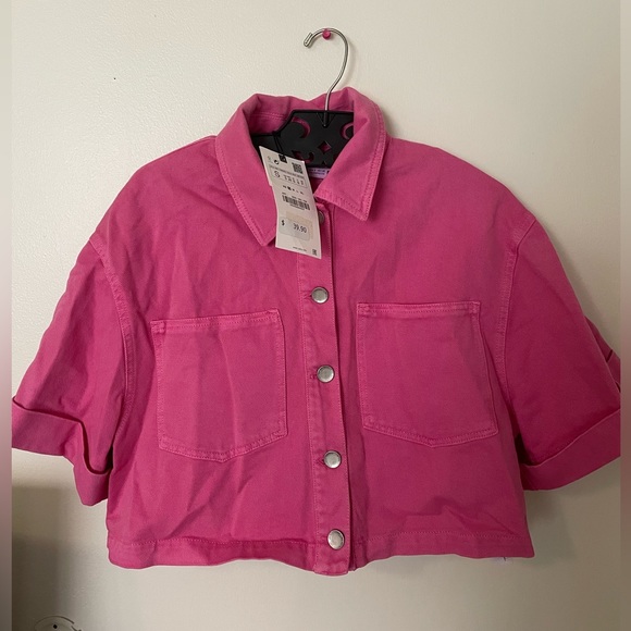 Zara | Tops | Nwt Zara Cropped Pink Denim Jacket Size S | Poshmark
